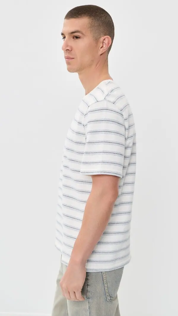WAX LONDON Stitch Stripe Dean Tee - Ecru/blue