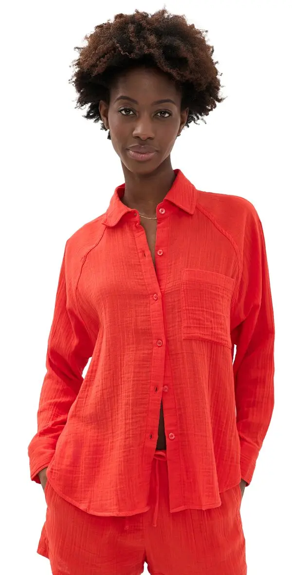 Z Supply Cotton Voile Raglan Sleeve Shirt - Lychee