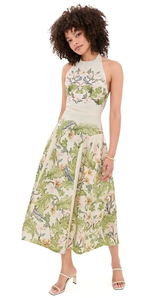 Agua Bendita Balsa Anhelo Printed Linen Halterneck Midi Dress - Multicolor