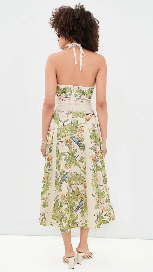 Agua Bendita Balsa Anhelo Printed Linen Halterneck Midi Dress