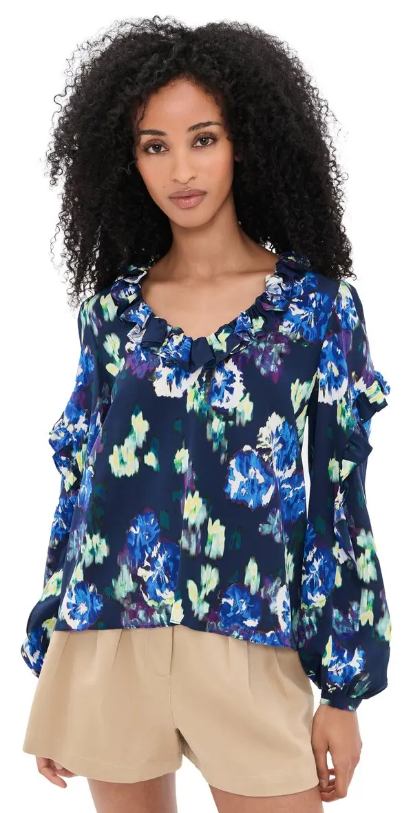 Ulla Johnson Marguerite Silk Blouse With Ruffle Trim - Evening Bloom