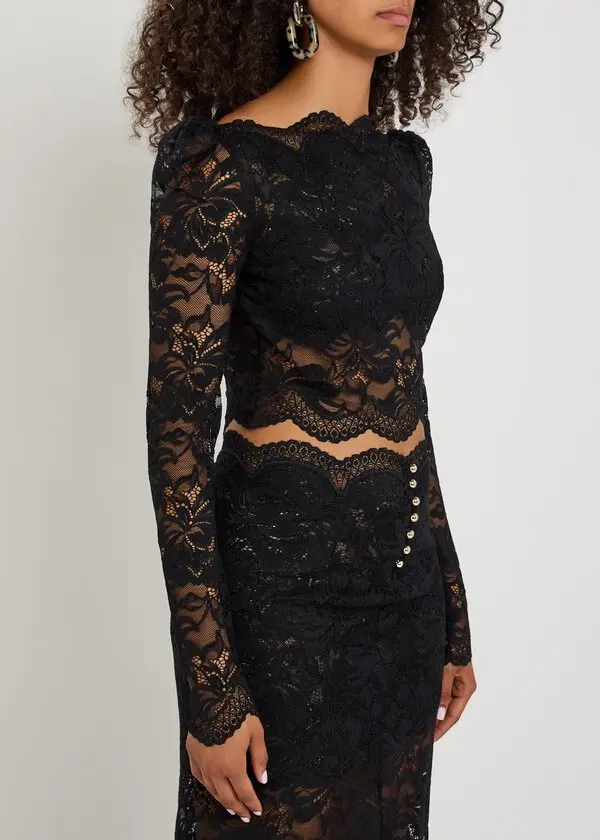 Rabanne Off-the-shoulder Lace Crop Top - Black