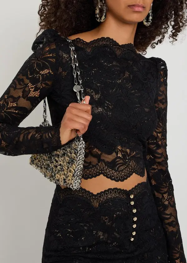 Rabanne Off-the-shoulder Lace Crop Top - Black