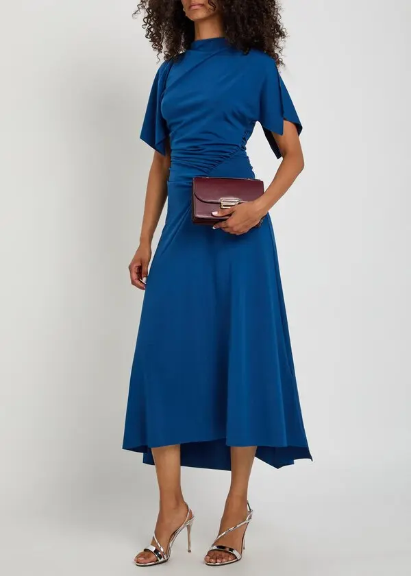 Victoria Beckham Asymmetric Ruched Stretch-jersey Midi Dress