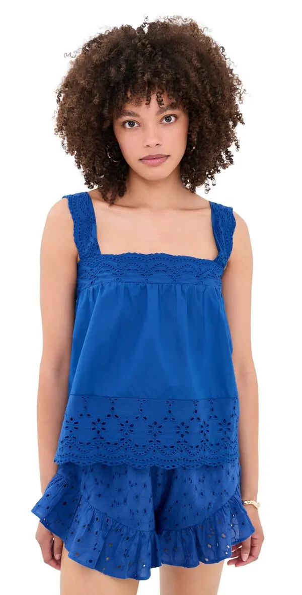 Playa Lucila Eyelet Square Neck Tank Top - Blue
