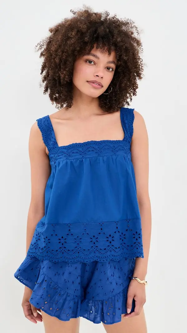 Playa Lucila Eyelet Square Neck Tank Top