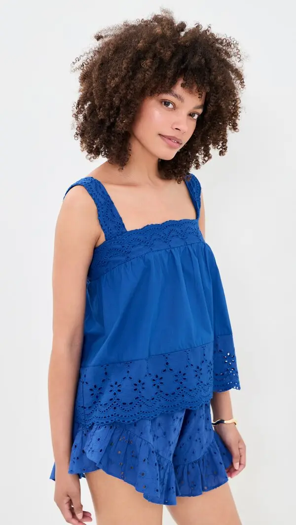 Playa Lucila Eyelet Square Neck Tank Top