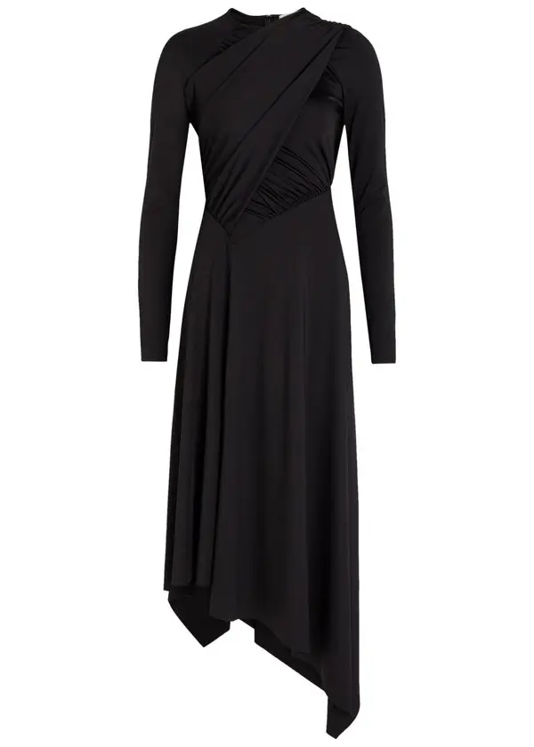 Victoria Beckham Draped Stretch-jersey Midi Dress - Black
