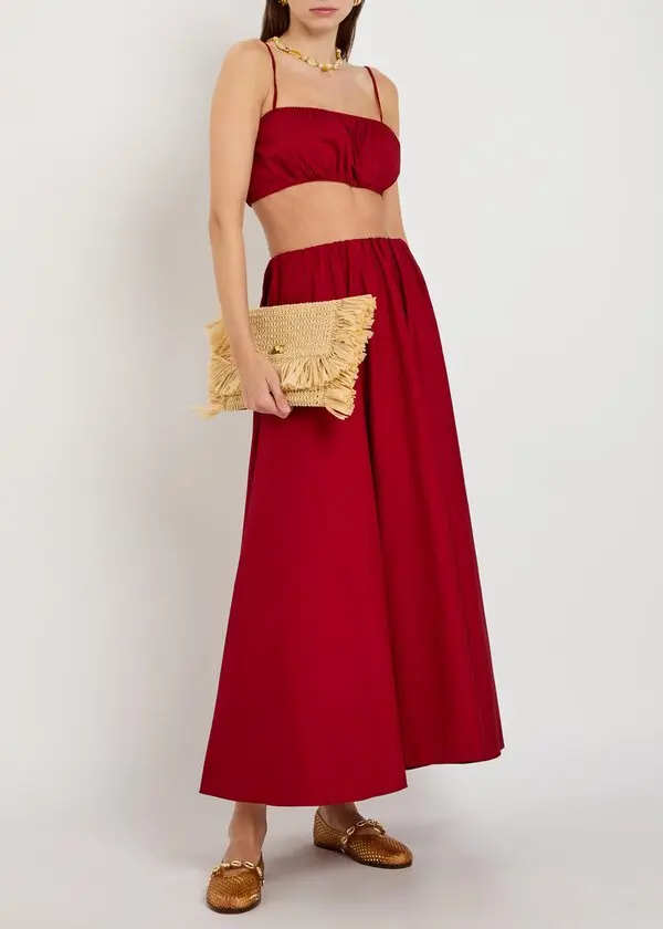 Staud Milano Stretch-cotton Maxi Skirt - Red