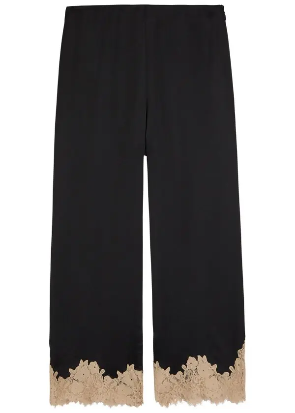Rixo Marcela Lace-trim Wide-leg Satin Trousers - Black