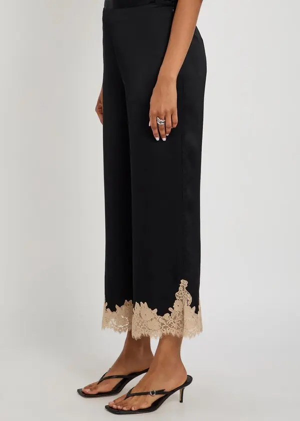 Rixo Marcela Lace-trimmed Wide-leg Satin Trousers