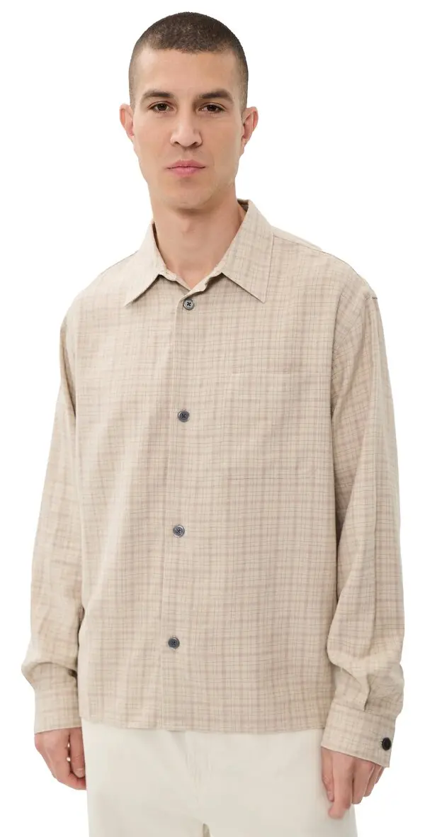 FRAME Linen Blend Plaid Shirt - Beige Plaid