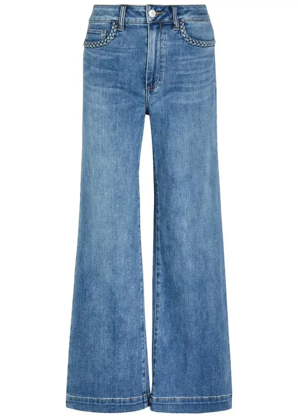 Paige Vanessa Braided-trim Wide-leg Jeans - Blue