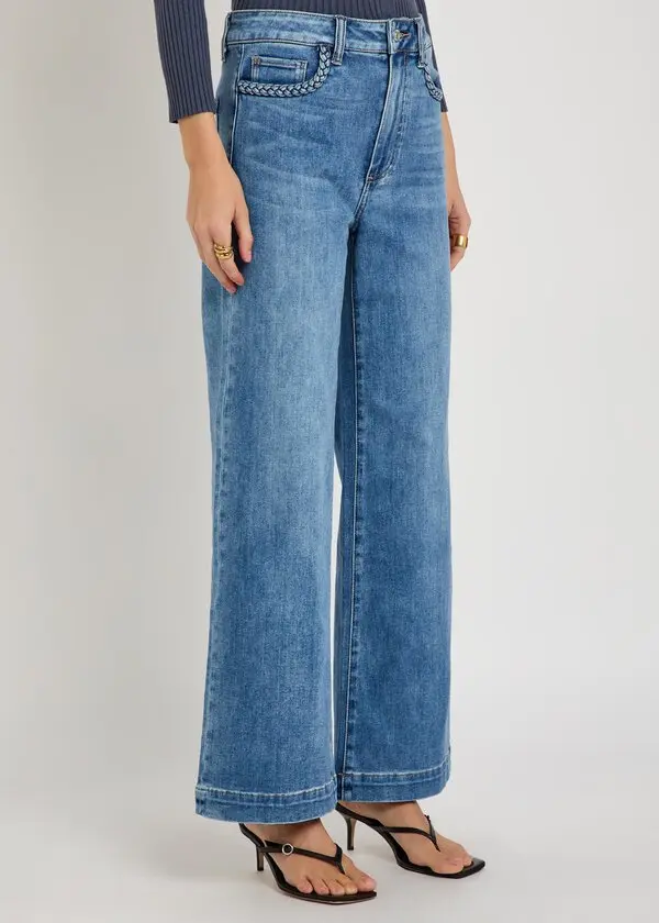 Paige Vanessa Braided-trim Wide-leg Jeans - Blue