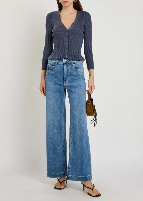 Paige Vanessa Braided-trim Wide-leg Jeans - Blue