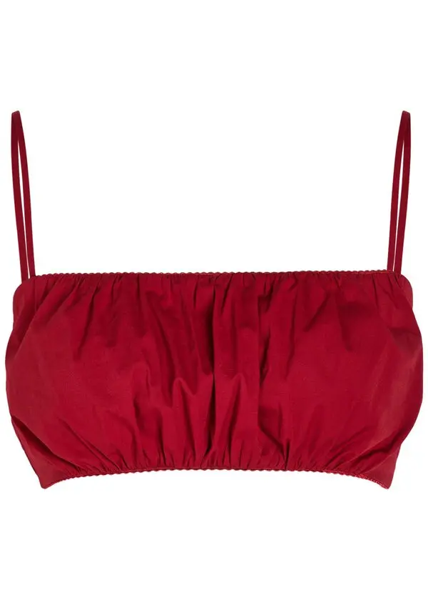 Staud Fiore Gathered Stretch-cotton Poplin Crop Top - Red