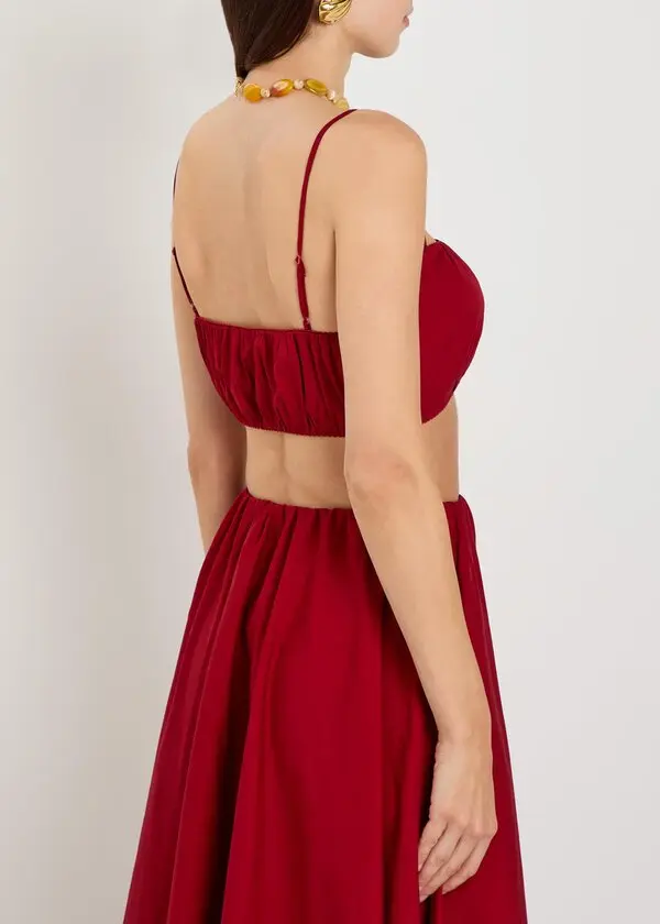 Staud Fiore Gathered Stretch-cotton Poplin Crop Top - Red