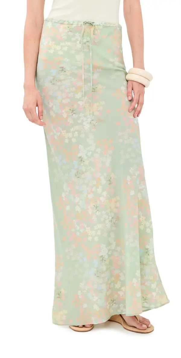 Bernadette Emily Silk Floral Print Maxi Skirt - Jasmine/mint