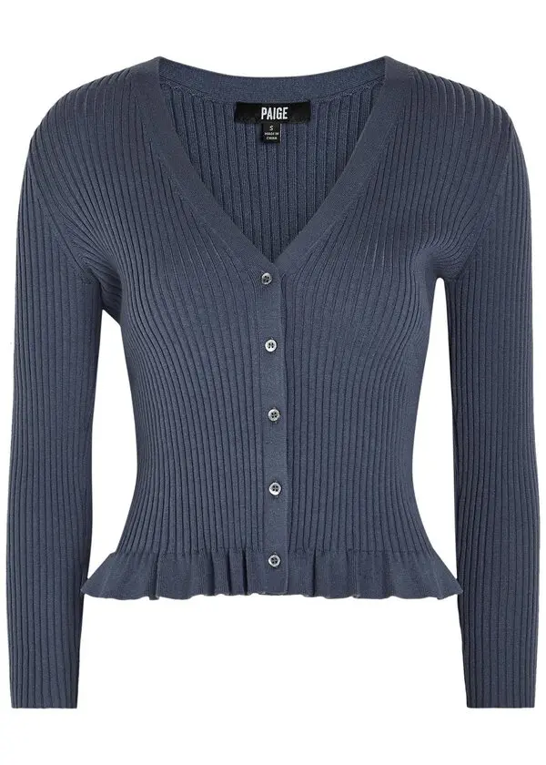 Paige Royce Frill Cotton-blend Cardigan - Navy