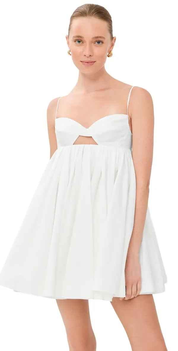 Simkhai Janie Cotton Mini Dress With Sweetheart Neckline And Cutout Detail - White