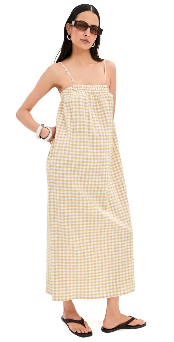 LE BOP Camille Maxi Dress - Khaki Check