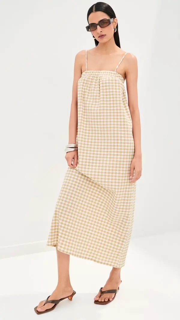 LE BOP Camille Maxi Dress - Khaki Check