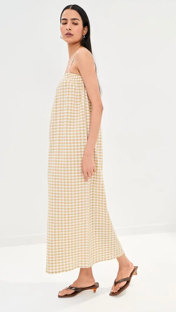 LE BOP Camille Maxi Dress - Khaki Check