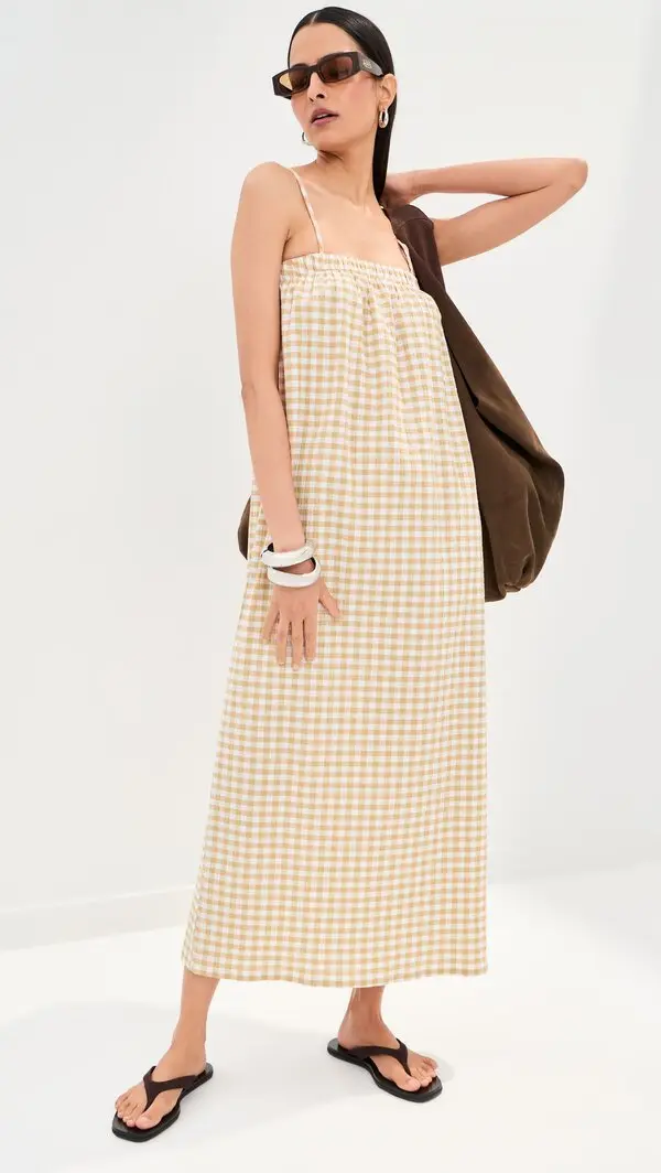 LE BOP Camille Maxi Dress - Khaki Check