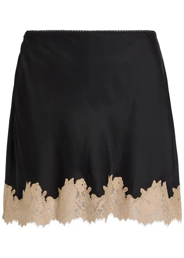 Rixo Ariah Lace-trim Satin Mini Skirt - Black