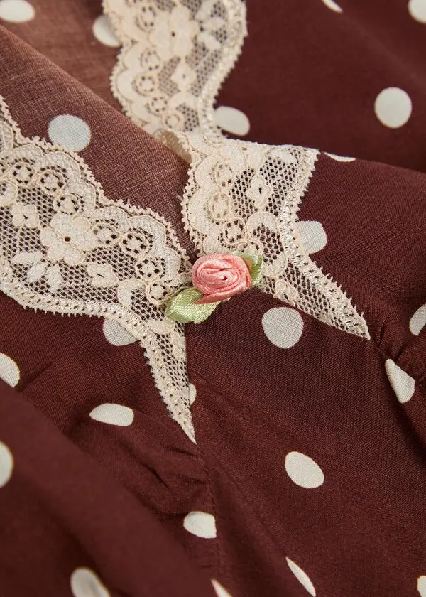Rixo Polka Dot Crepe De Chine Mini Dress With Appliqué And Lace Trims
