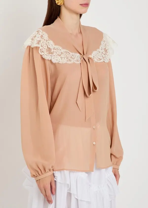 Chloé Lace-trimmed Silk Georgette Blouse
