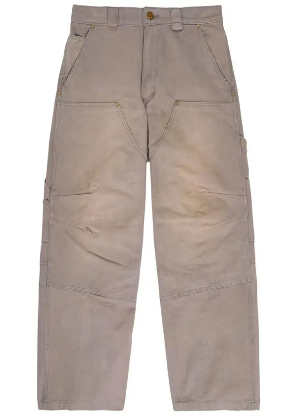 WILLY CHAVARRIA Stockton Double-knee Wide-leg Cotton Cargo Trousers - Grey