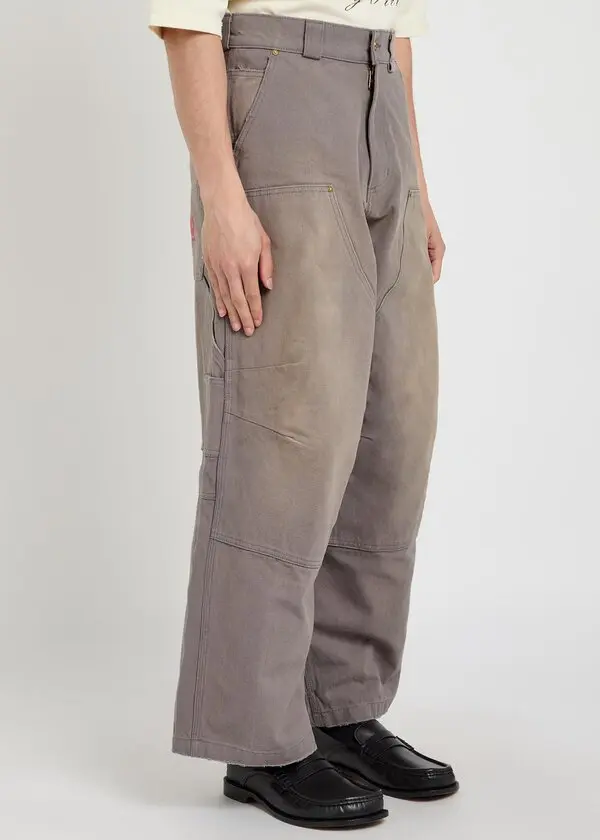 WILLY CHAVARRIA Stockton Double-knee Wide-leg Cotton Cargo Trousers - Grey