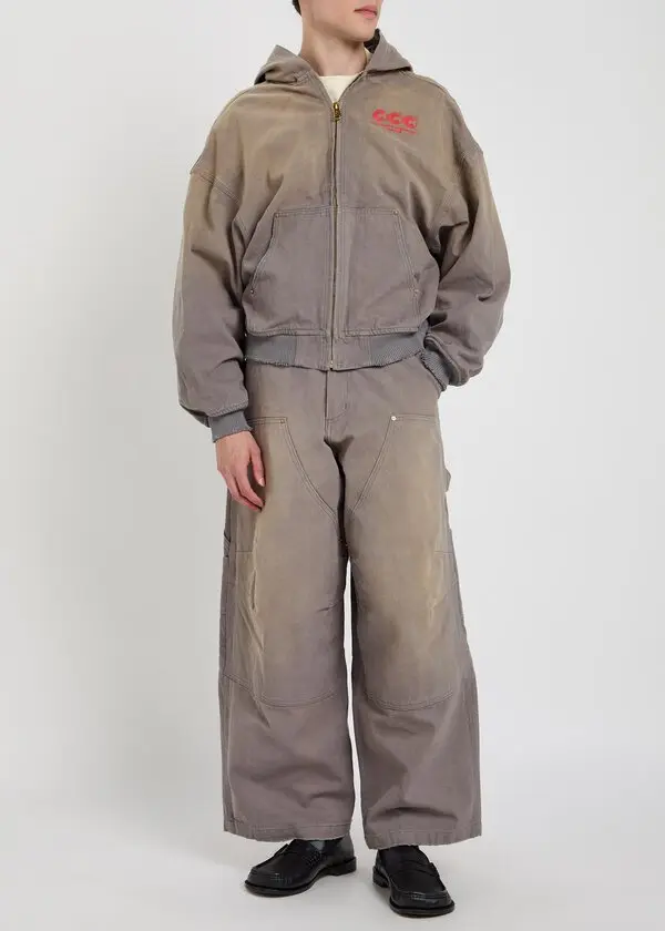 WILLY CHAVARRIA Stockton Double-knee Wide-leg Cotton Cargo Trousers - Grey