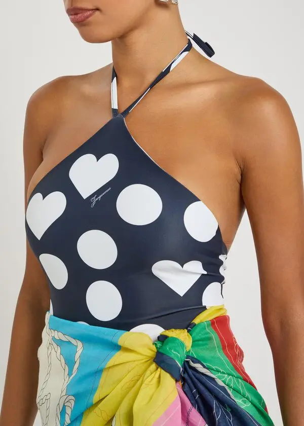 Jacquemus Le Maillot Bastide Polka Dot Halterneck Swimsuit - Navy