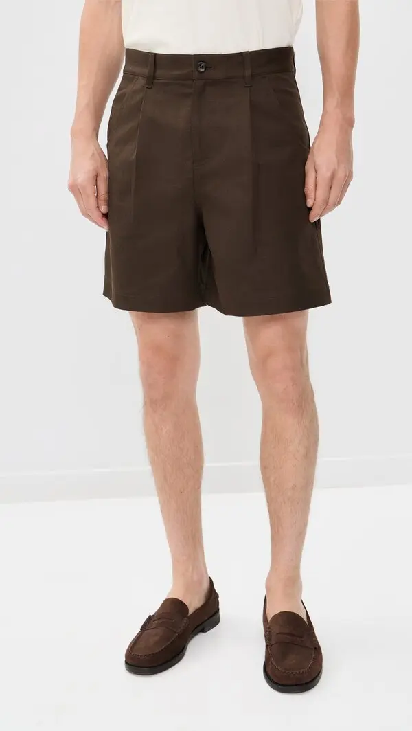 AARON LEVINE Cotton Linen Pleated Shorts