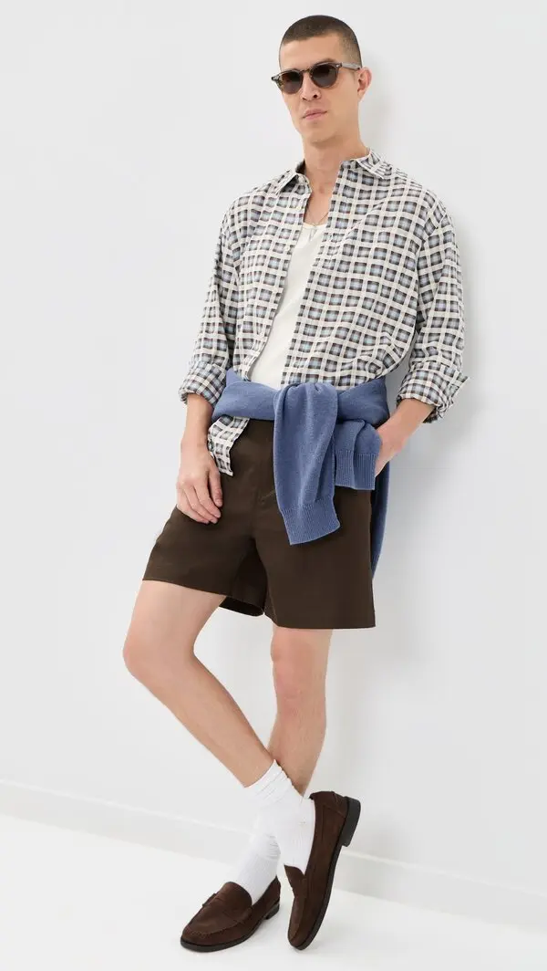 AARON LEVINE Cotton Linen Pleated Shorts