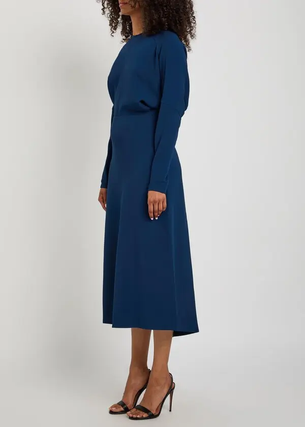 Victoria Beckham Pleated Woven Midi Dress - Dark Blue