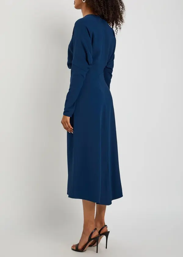 Victoria Beckham Pleated Woven Midi Dress - Dark Blue