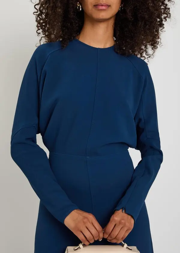 Victoria Beckham Pleated Woven Midi Dress - Dark Blue