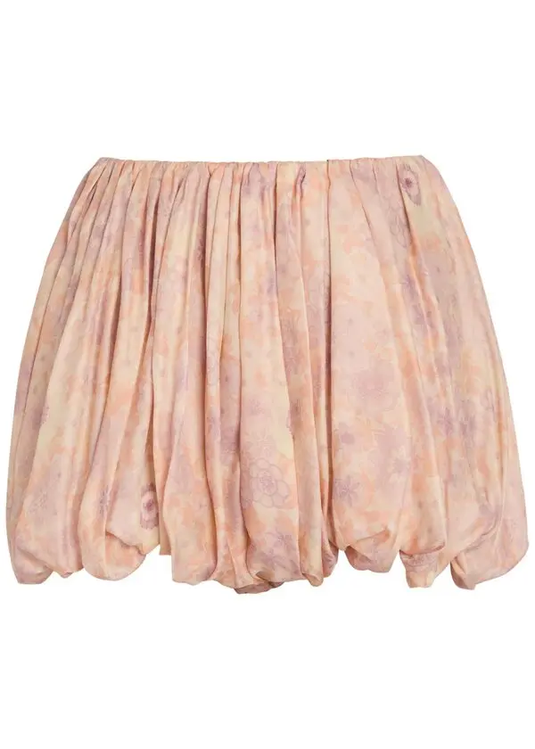 Chloé Floral-print Gathered Silk Shorts - Pink