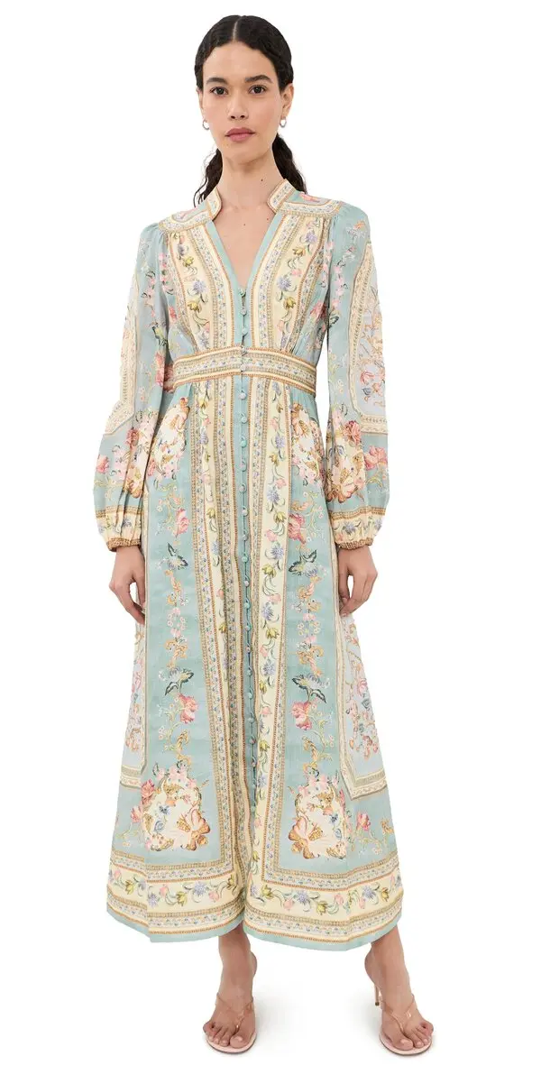 Zimmermann Roselight Plunge Maxi Dress - Blue Tapestry Floral