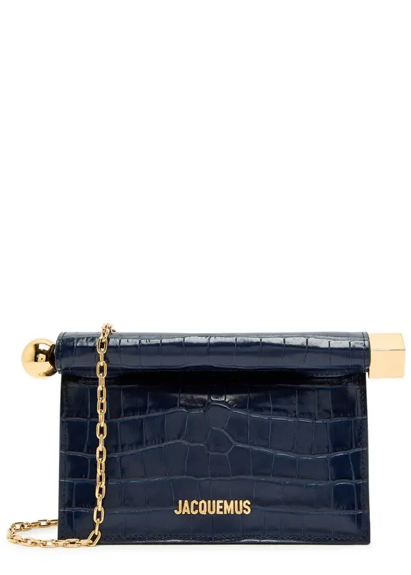 Jacquemus La Petite Pochette Rond Carré Crocodile-effect Leather Clutch - Navy