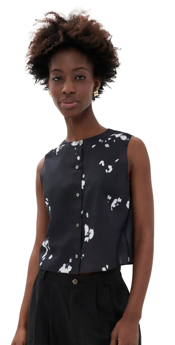 Theory Sleeveless Printed Button-down Top - Black Multi - A0p