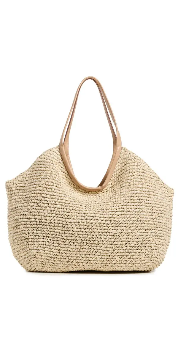 Stoney Clover Lane Scoop Tote Raffia And Leather - Natural