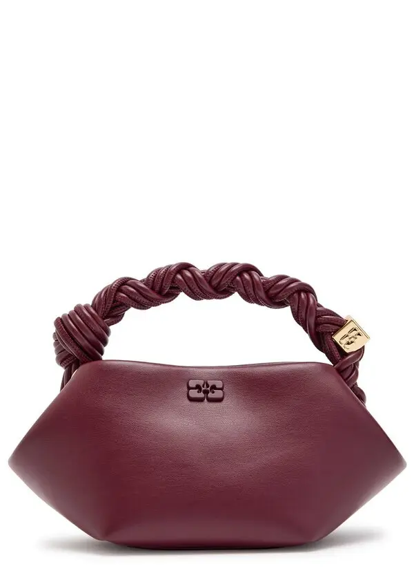 GANNI Bou Mini Leather Top Handle Bag - Burgundy