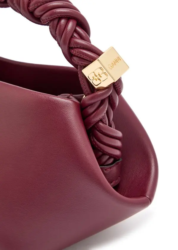 GANNI Bou Mini Leather Top Handle Bag - Burgundy