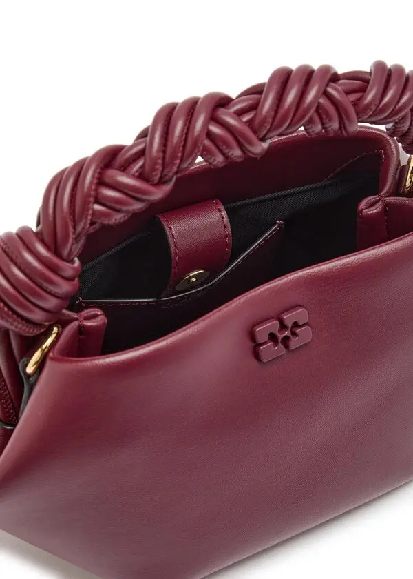 GANNI Bou Mini Leather Top Handle Bag - Burgundy