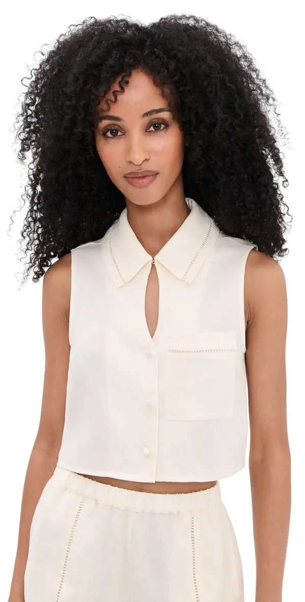 HEVRON Rosalie Sleeveless Linen Top - Ivory