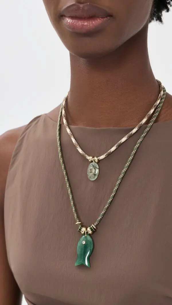 LACEY RYAN Two-tone Paracord Fish Pendant Necklace With Agate And Cubic Zirconia